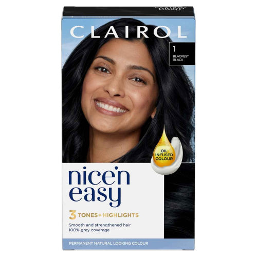 Clairol Nice'n Easy Blackest Black 1 Permanent Hair Dye – Burnt Oak ...